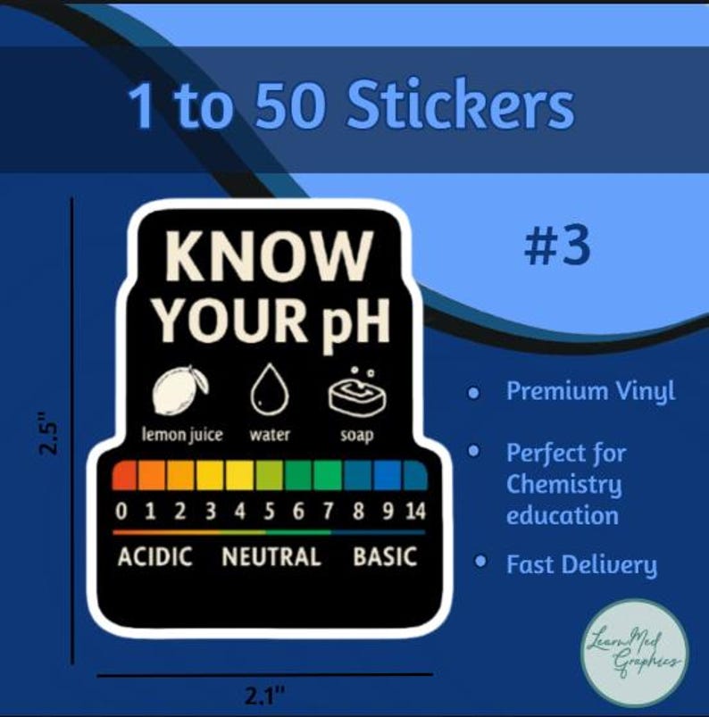 Chemistry Education Sticker Set – Ph Scale, Acid-base Theory, Oxidation ...