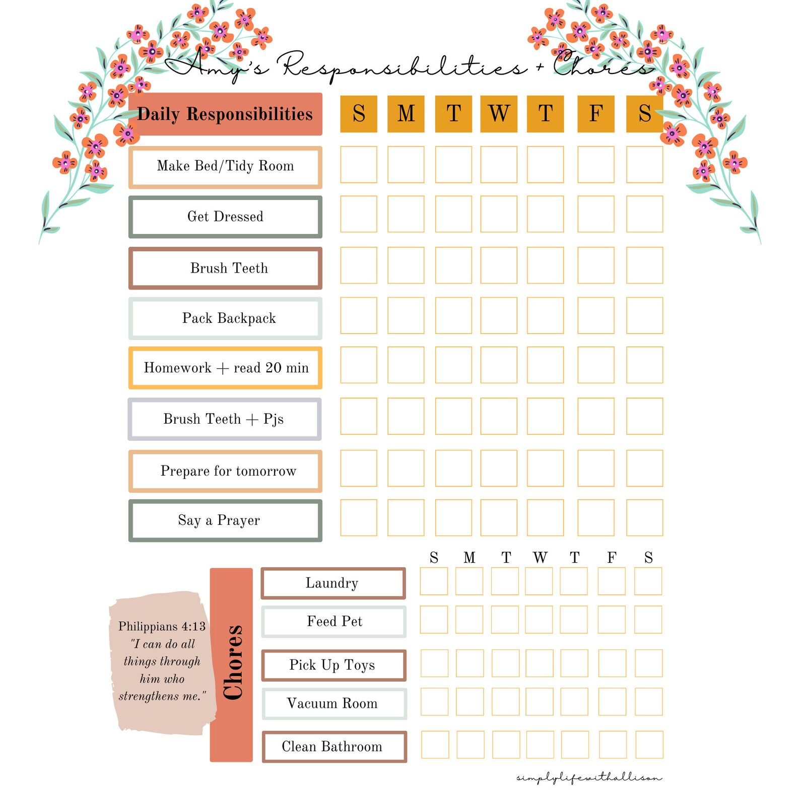 Responsibility/chore Chart for Kids - Etsy