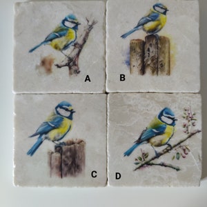Bluetit Rustic Set of Marble Coasters, British Garden Birds Gift Idea ...