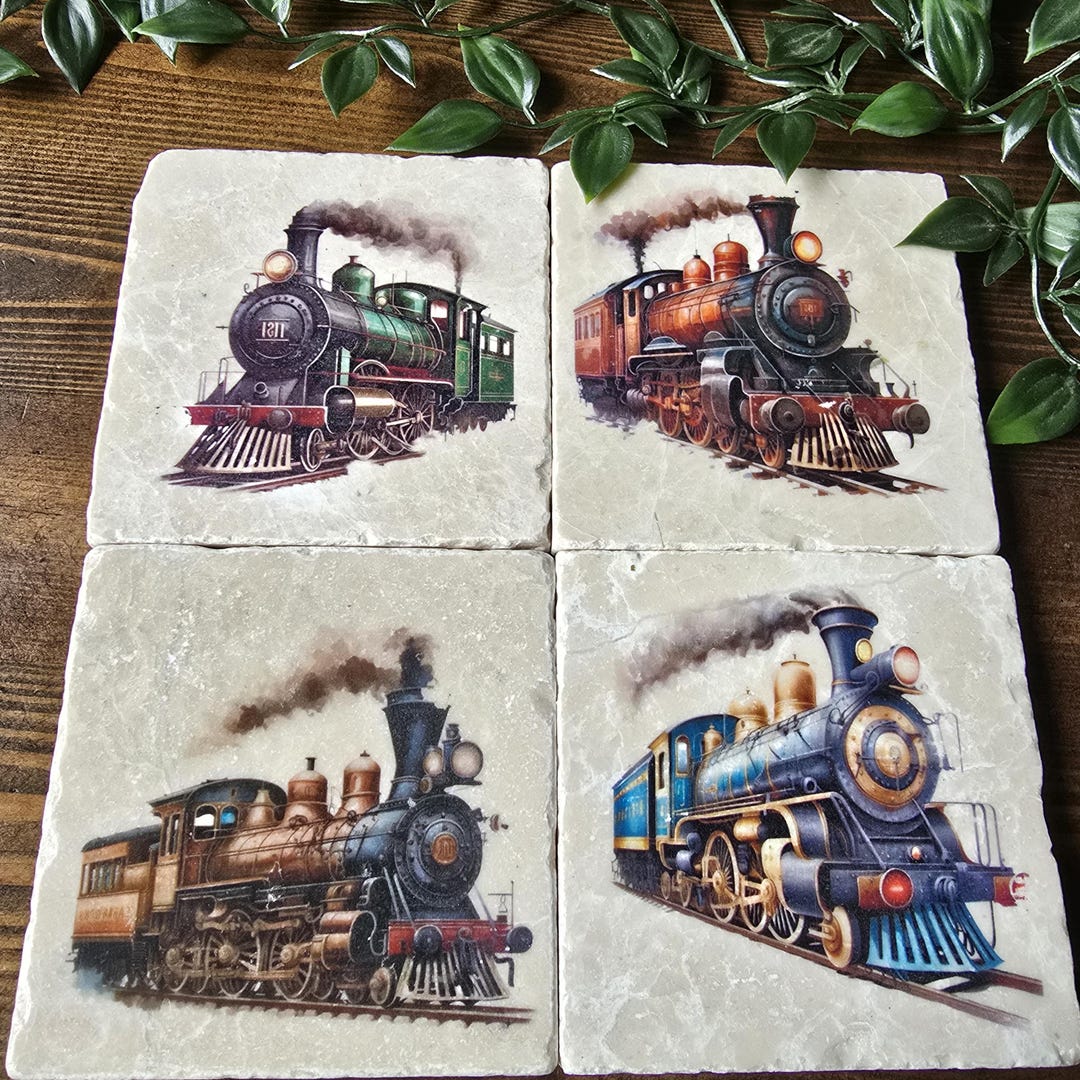 Steam Train Coasters: Vintage Train Décor, American Steam Trains, Train ...