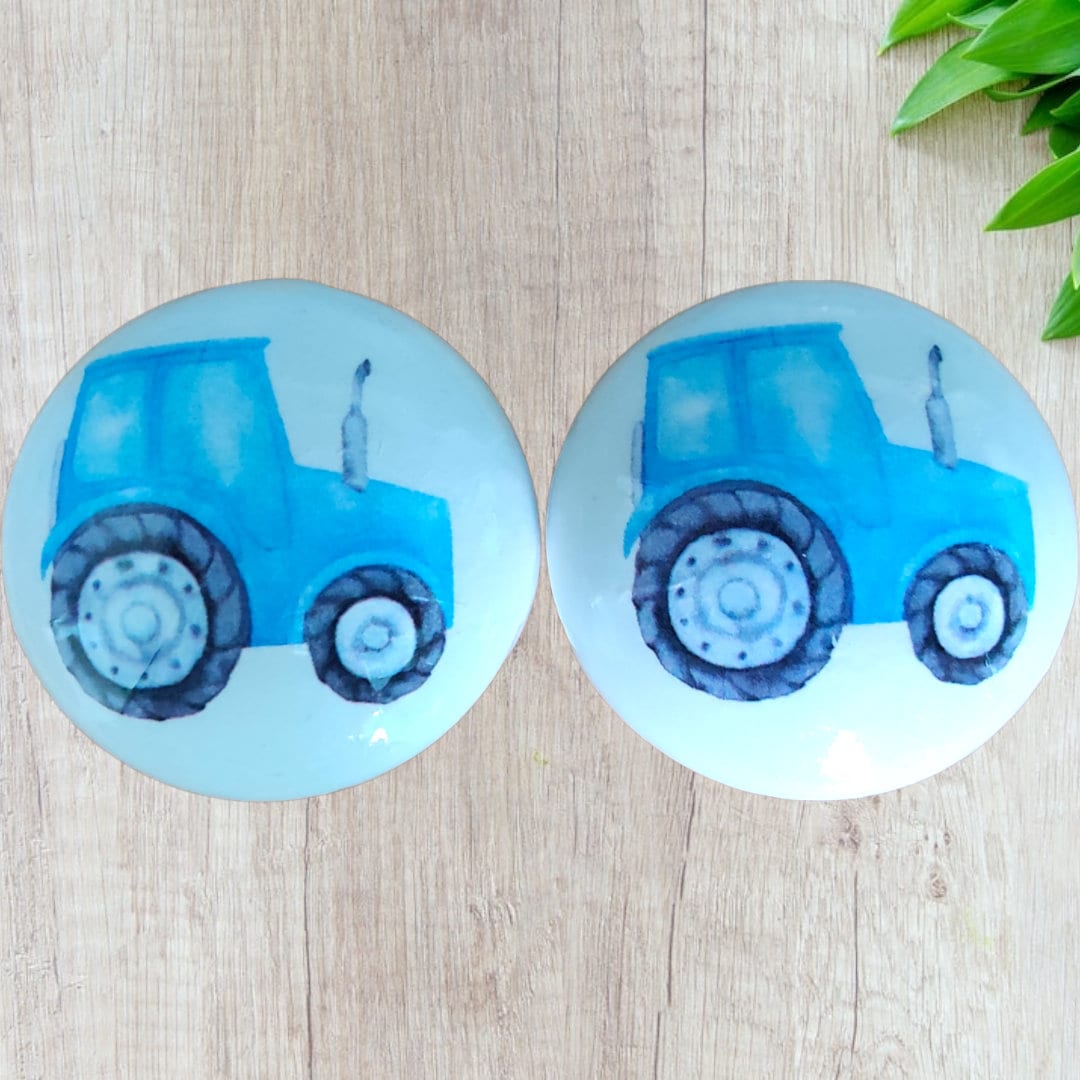 Blue Tractor Wooden Drawer Knobs: Boys Bedroom Decor, Nursery Furniture ...