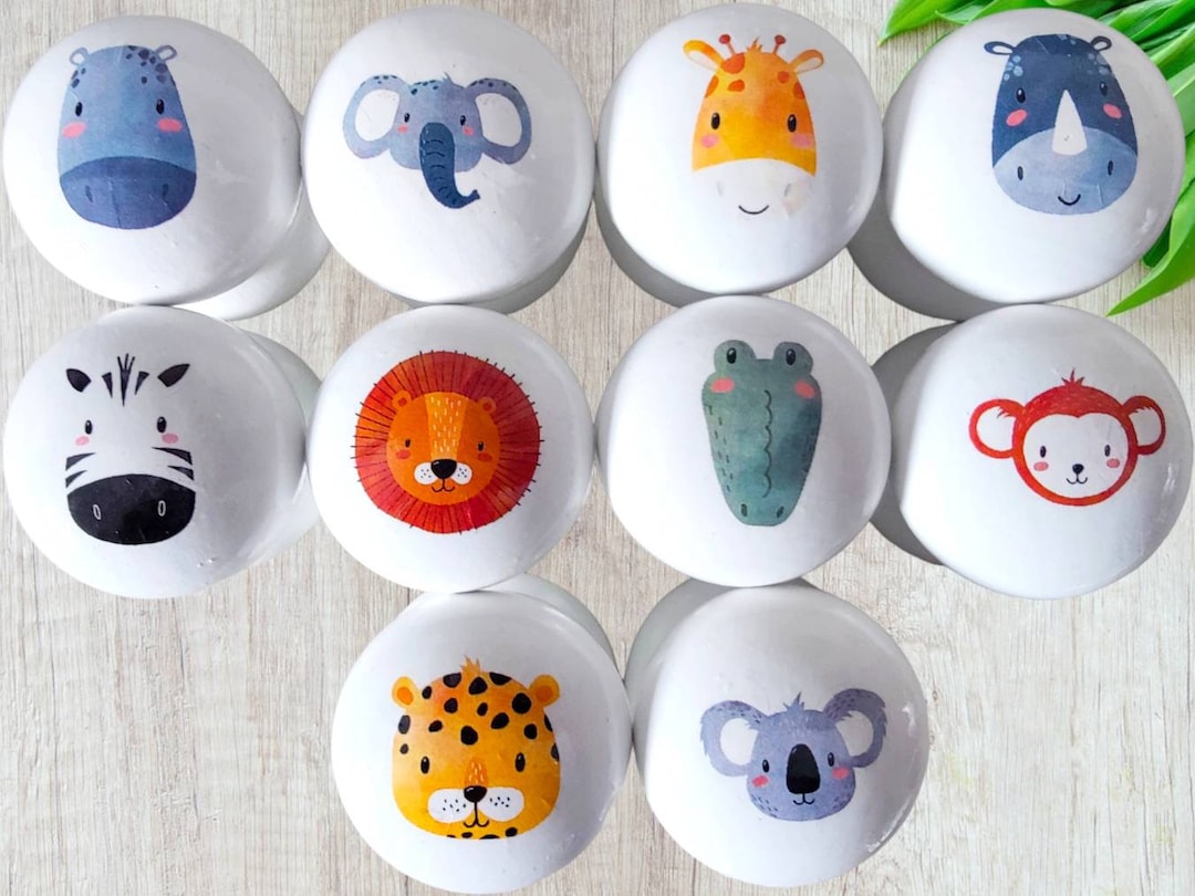 Safari Drawer Knobs, Kids and Nursery Bedroom Décor, Animal Drawer Handles, Safari Animal Faces ...