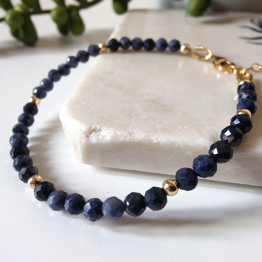 Sapphire and 14K Gold Gemstone Bracelet, Stacker Bracelet, September ...