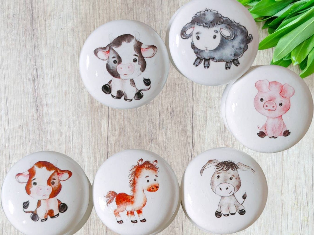 Farm Animals Drawer Knobs, Farm Yard Décor, Drawer Pulls, Wardrobe Pulls, Children's Bedroom ...
