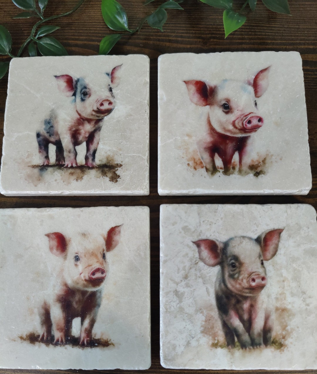 Piglet Tumbled Marble Coasters, Piglet Gift Idea, Animal Coasters, Pig ...