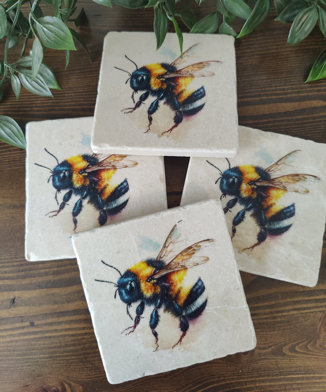 Bumblebee Marble Coasters, Tumbled Stone Coasters, Rustic Gift Idea ...