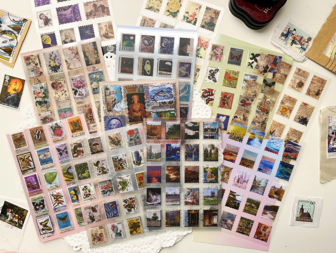 8 Sheets Retro Style Stamp Stickers for Scrapbooking Collage Journaling ...