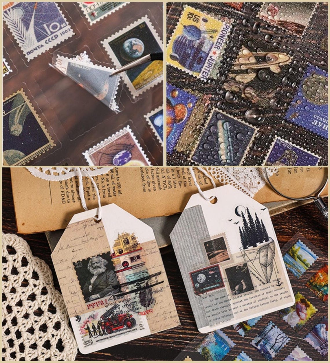 8 Sheets Retro Style Stamp Stickers for Scrapbooking Collage Journaling ...