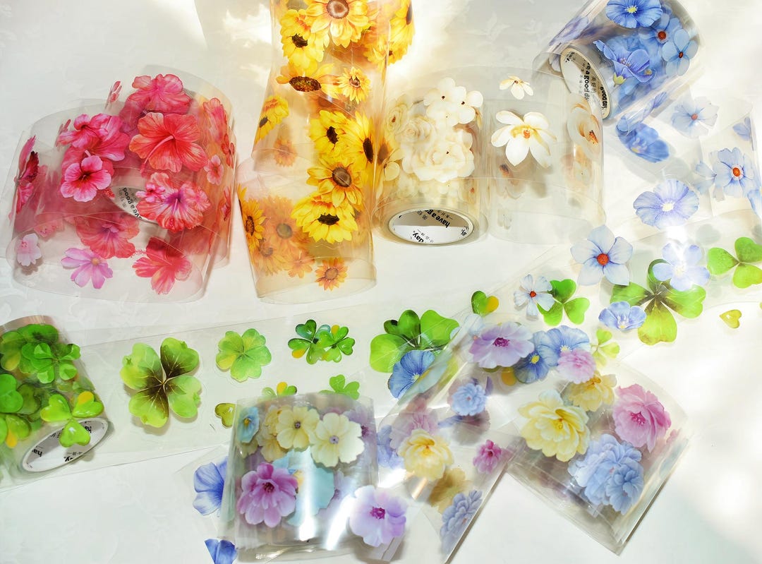 Die-cut DIY Flower Collage Decorative Tape, Multi-color Daisy Hibiscus ...