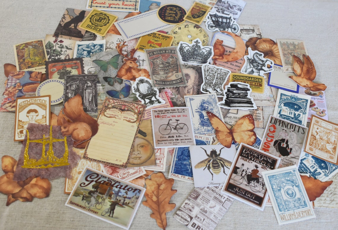 Variety of Retro Junk Journal Sticker Grab Bag, Ephemera Sticker Pack ...