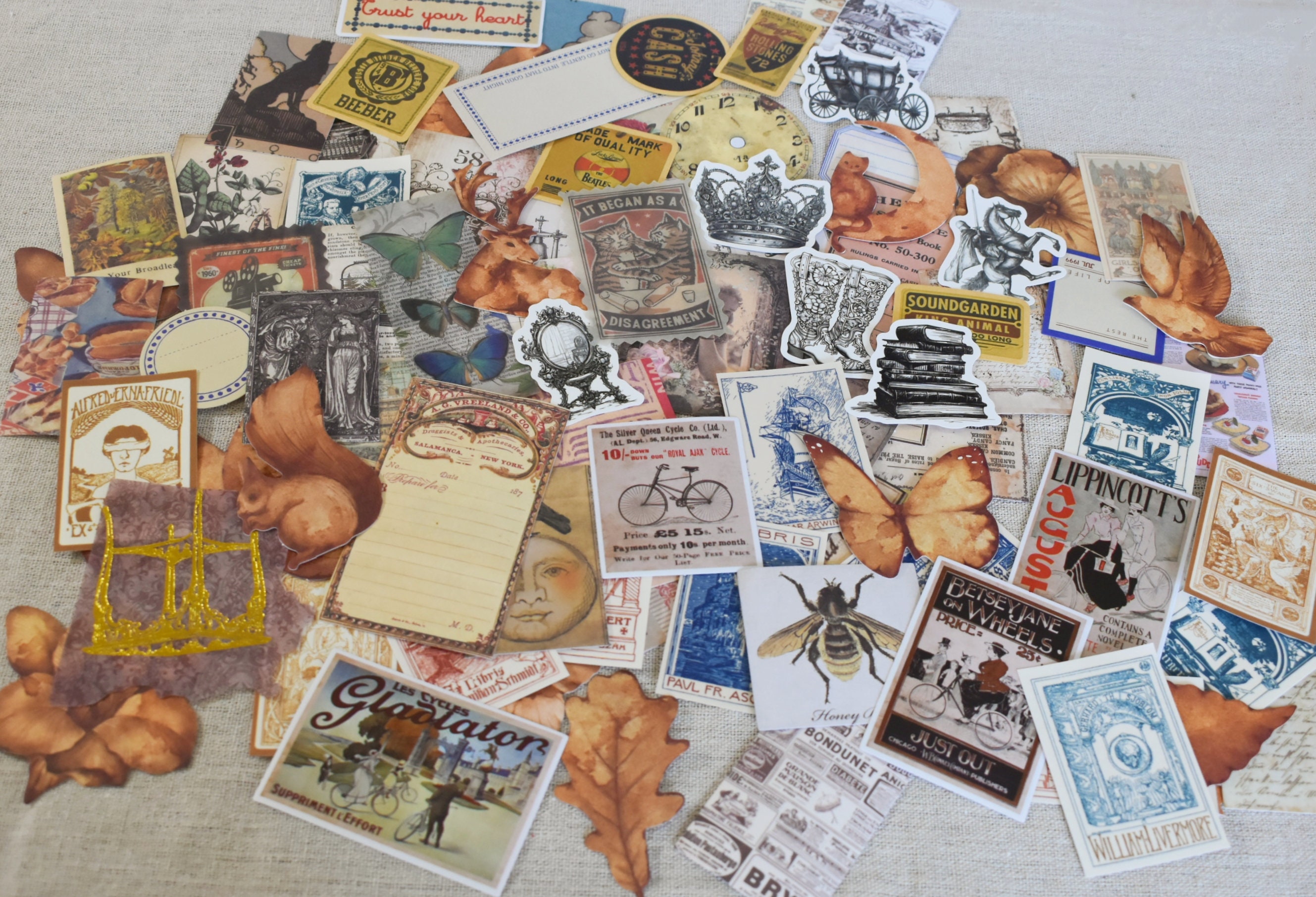 Variety of Retro Junk Journal Sticker Grab Bag, Ephemera Sticker Pack ...