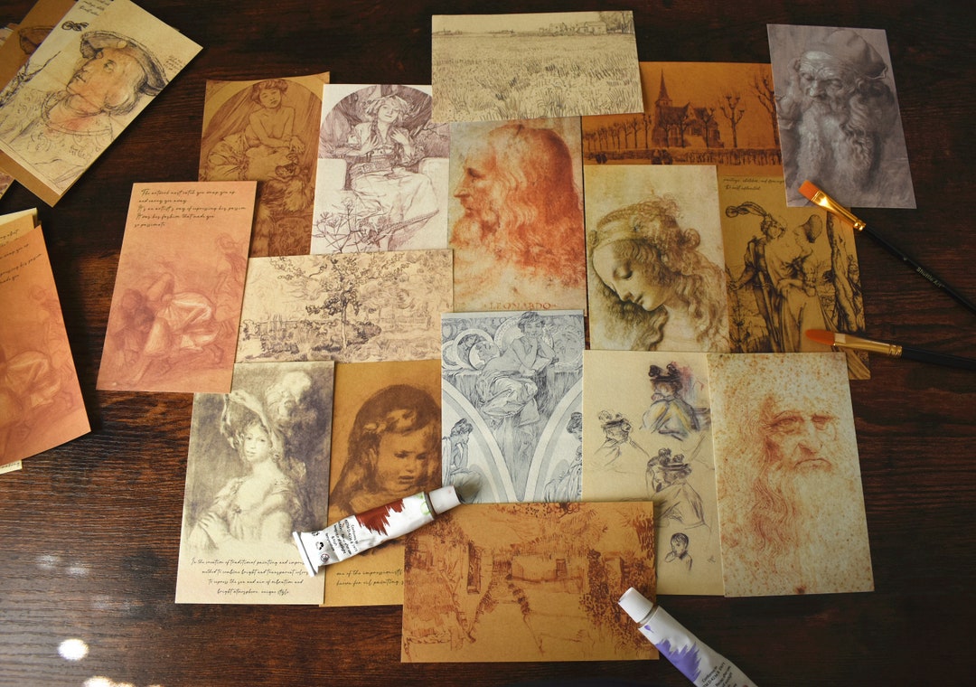 100 Sheets Famous Painting Manuscript Scrapbook Paper Pack ...