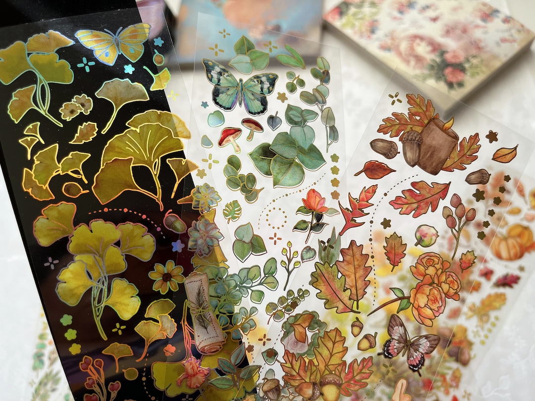 Leaf Gold Foil PET Strips Sticker Sheets Set, Leaf Stickers, Shining ...