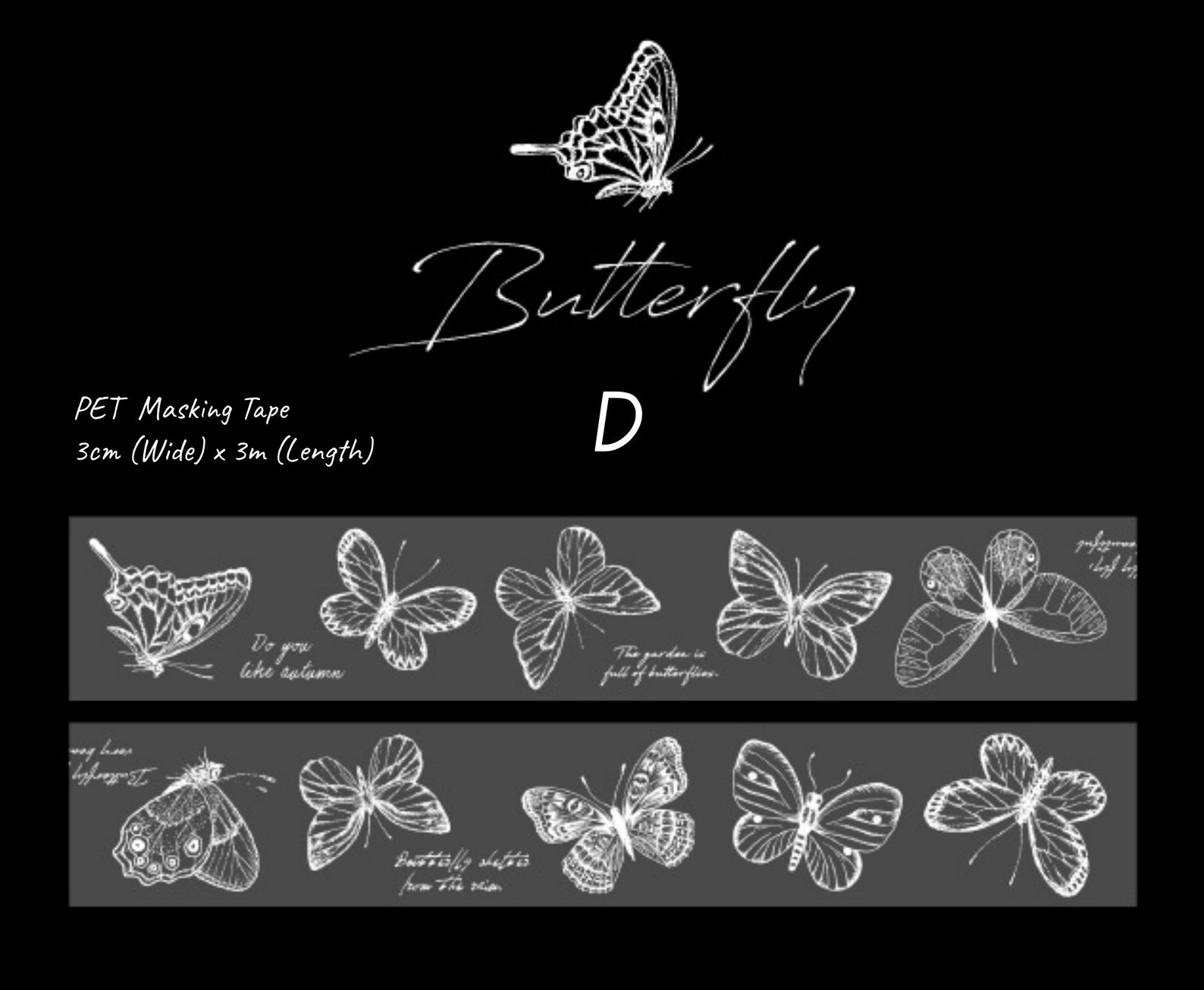 White Ink Butterfly, Hibiscus, Feather, Plantain PET Masking Tape for ...