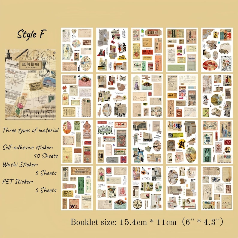 Retro Sticker Booklet – Pre-cut Stickers in Washi, PET, and Paper ...