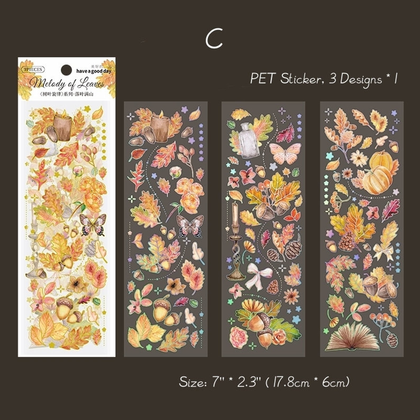 Leaf Gold Foil PET Strips Sticker Sheets Set, Leaf Stickers, Shining ...