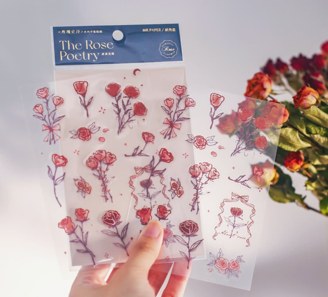 Clear Red Rose Sticker Sheets, Floral-themed Stickers for Scrapbooking ...