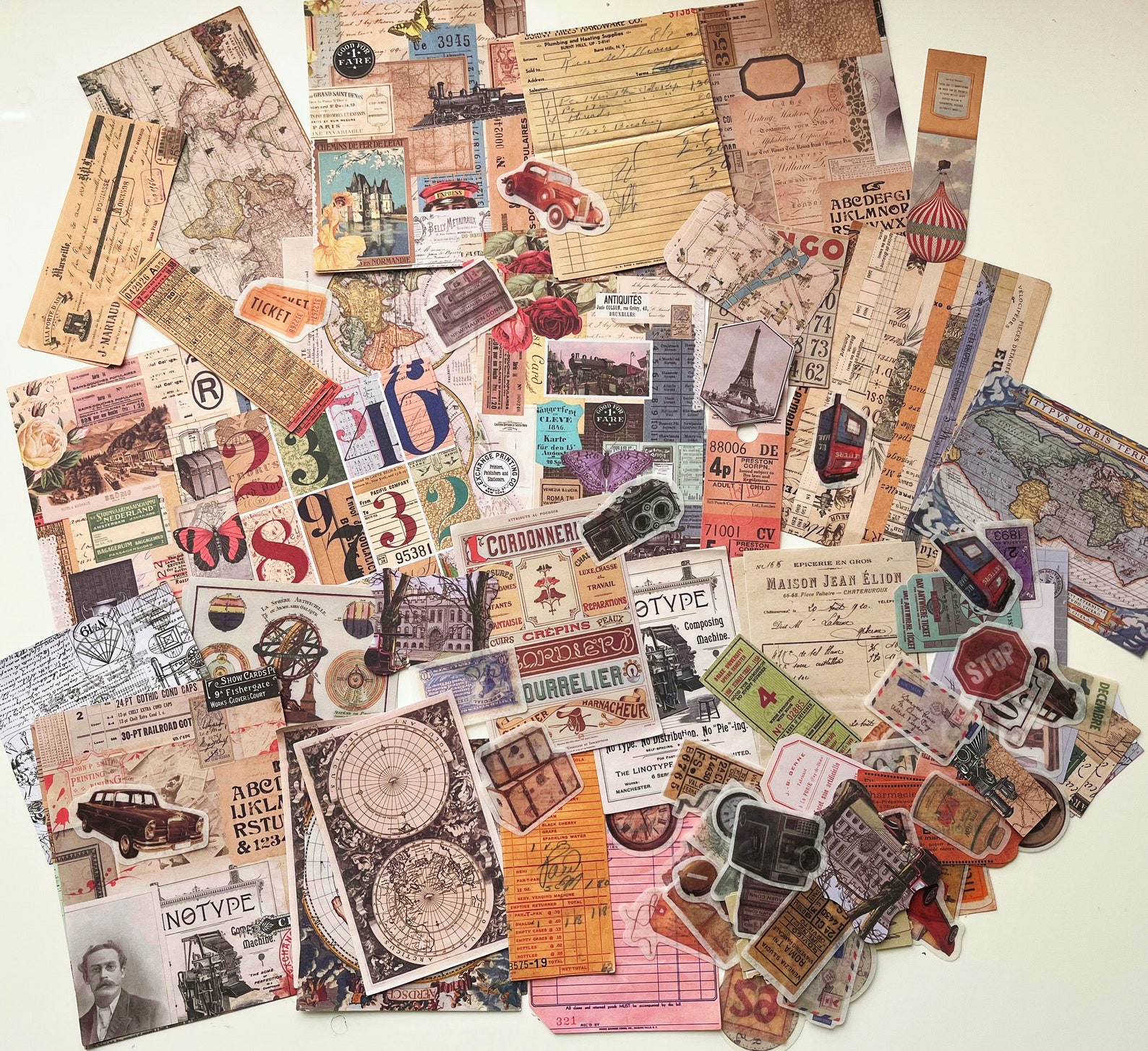 200 Pcs Retro Junk Journal Mixed Kit for Scrapbooking Ephemera Collage ...
