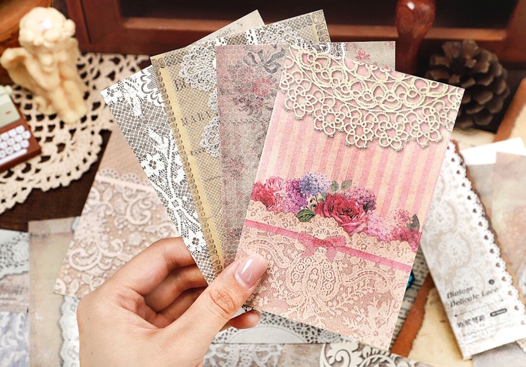 40 Sheets Retro Lace Decorative Scrapbooking Paper Pack, Ephemera Paper ...
