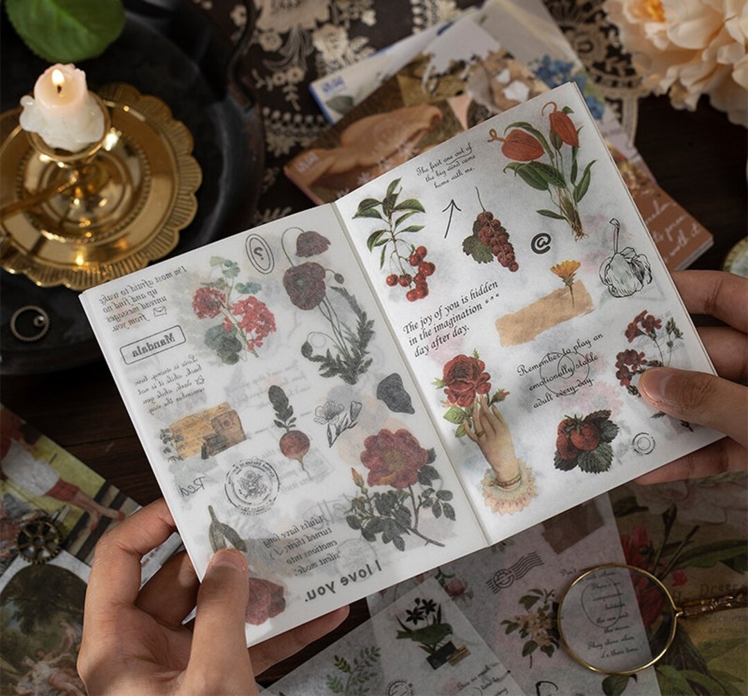 20 Sheets Retro Washi Sticker Booklet, Deco Sticker Book, Scrapbooking ...