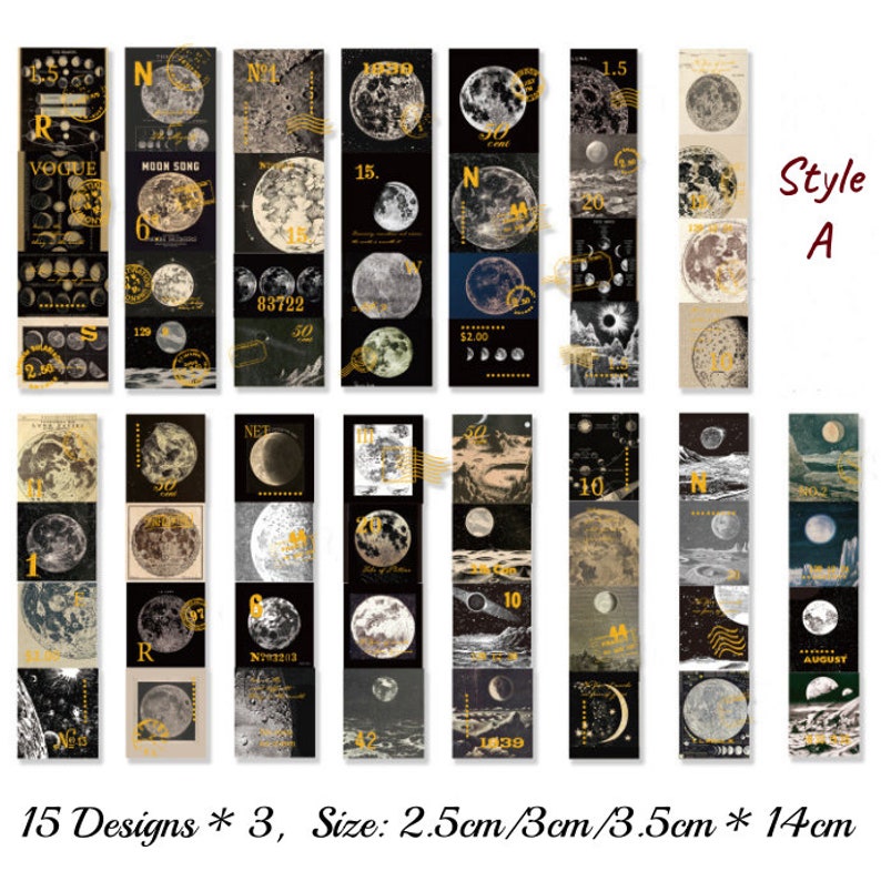 Space, Planets, Maps Vintage Style Postage Stamp Stickers, Gold Foil ...