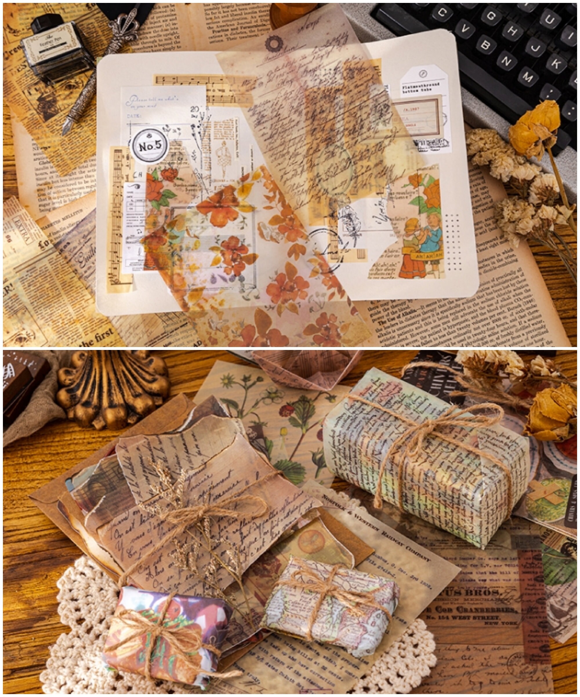 Vintage Style Vellum Paper Pack, Assorted Pattern Decorative Paper for ...