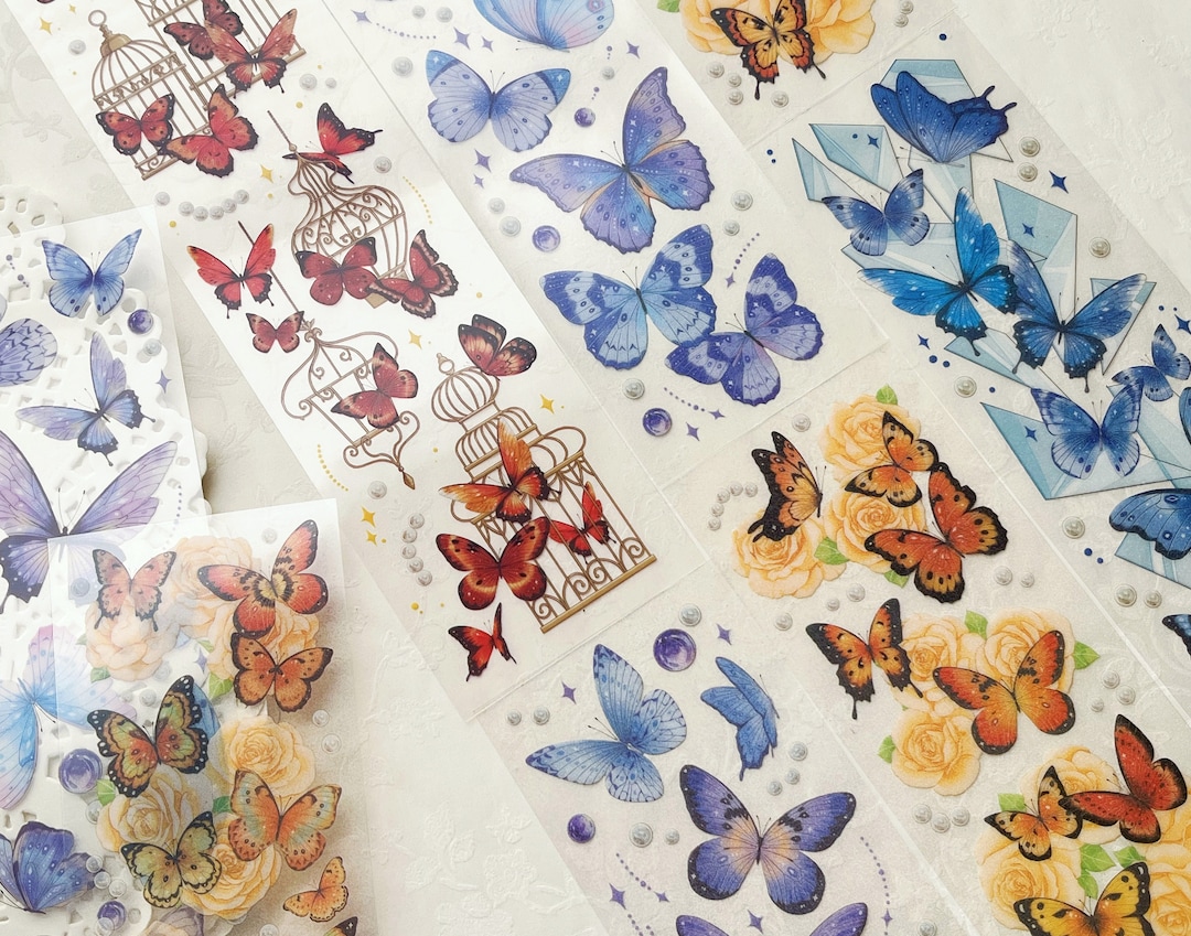 Butterfly PET Strips Stickers Sheets Kit, Shining Butterfly Stickers ...