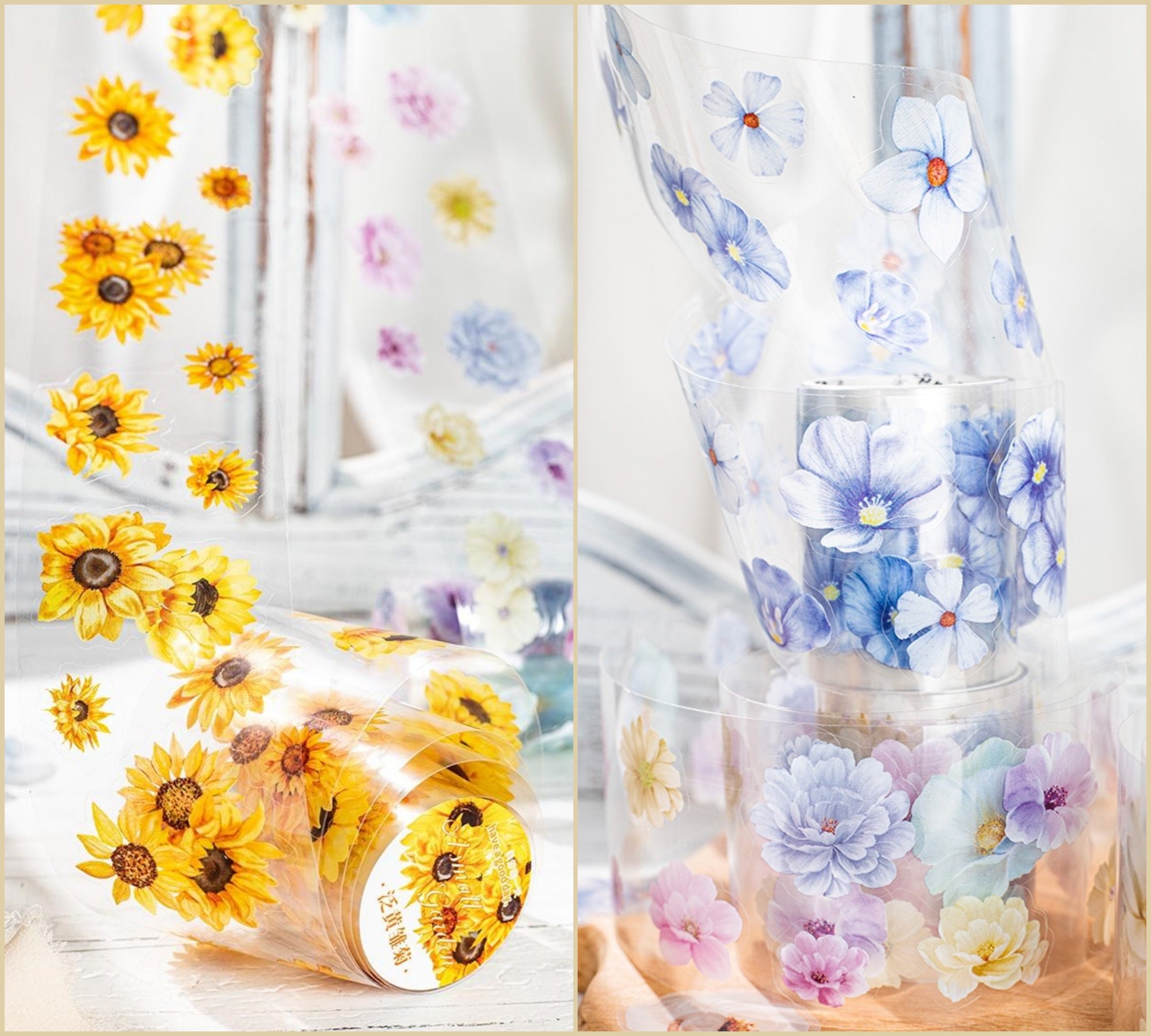 Die-cut DIY Flower Collage Decorative Tape, Multi-color Daisy Hibiscus ...