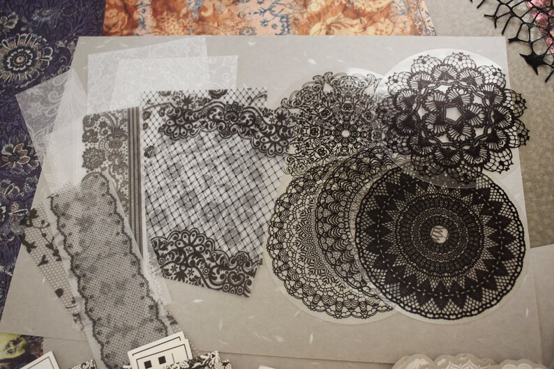 100 Pieces Black and White Lace Theme Scrapbooking Pack, Junk Journal ...