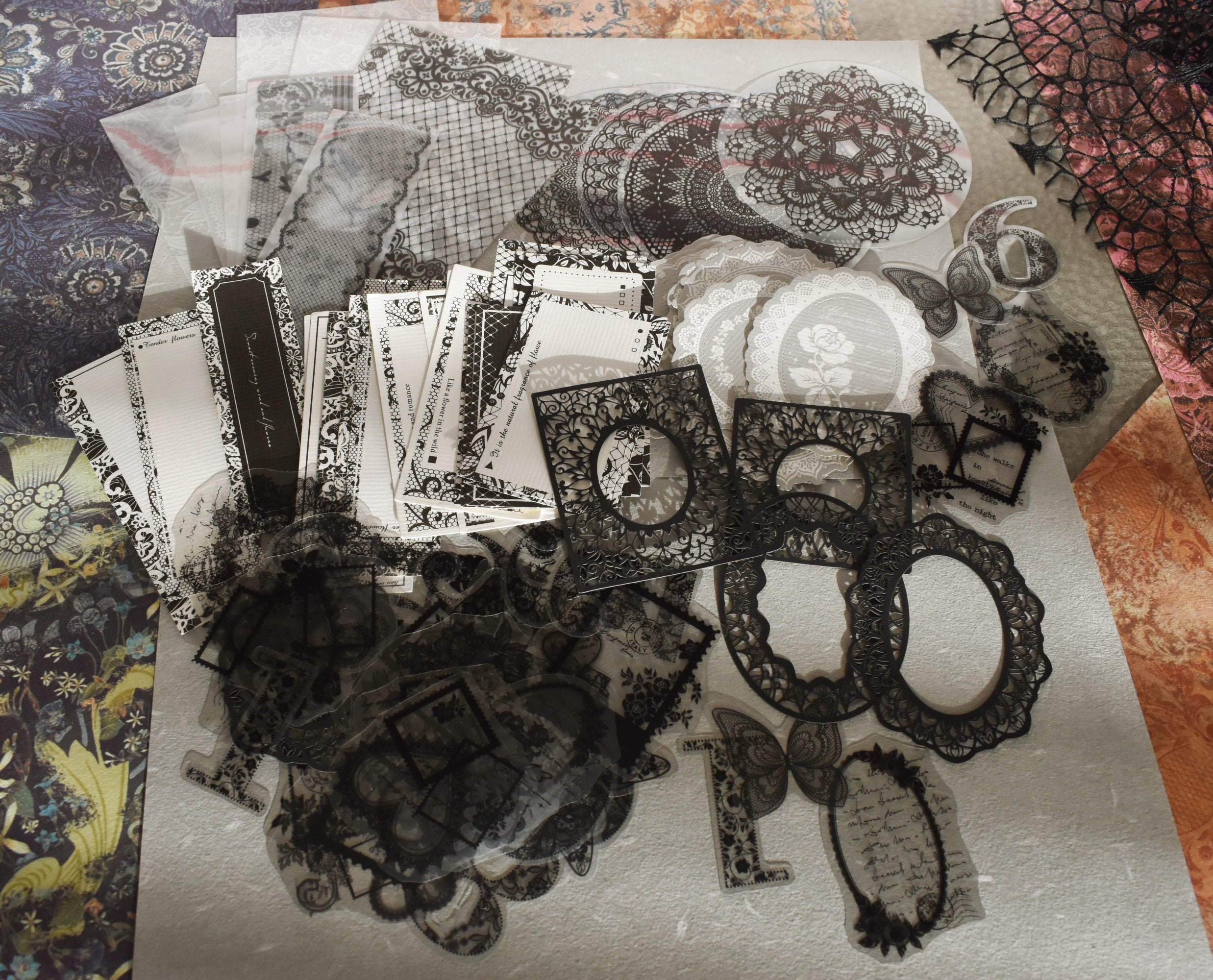 100 Pieces Black and White Lace Theme Scrapbooking Pack, Junk Journal ...