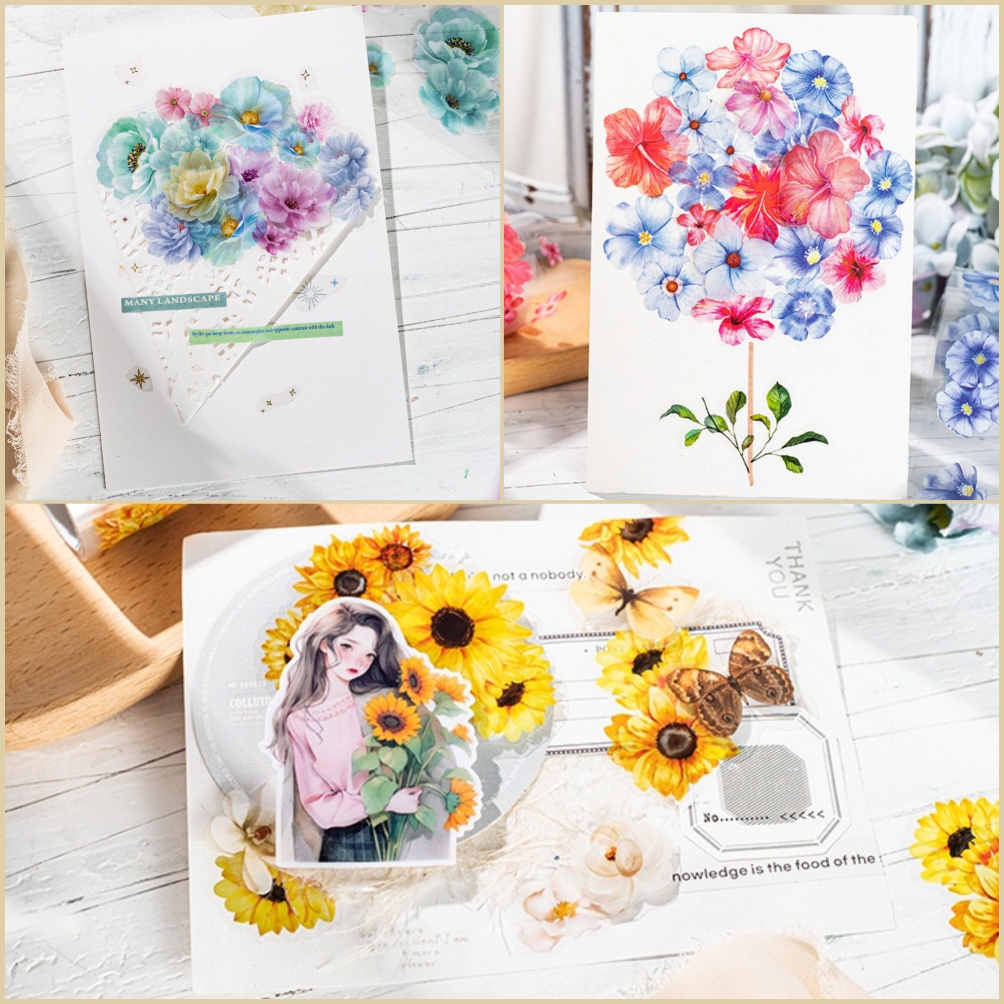 Die-cut DIY Flower Collage Decorative Tape, Multi-color Daisy Hibiscus ...