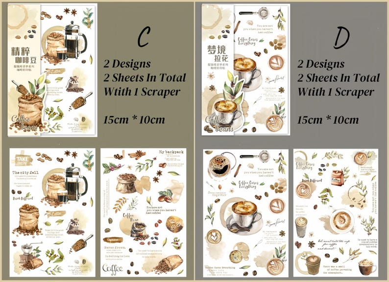 Coffee-themed Rub-on Transfer Stickers, Coffee Stain Stickers ...