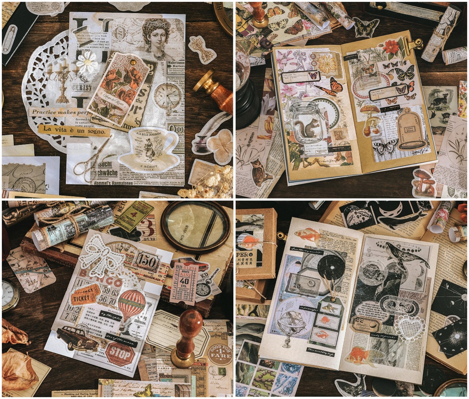 200 Pcs Retro Junk Journal Mixed Kit for Scrapbooking Ephemera Collage ...