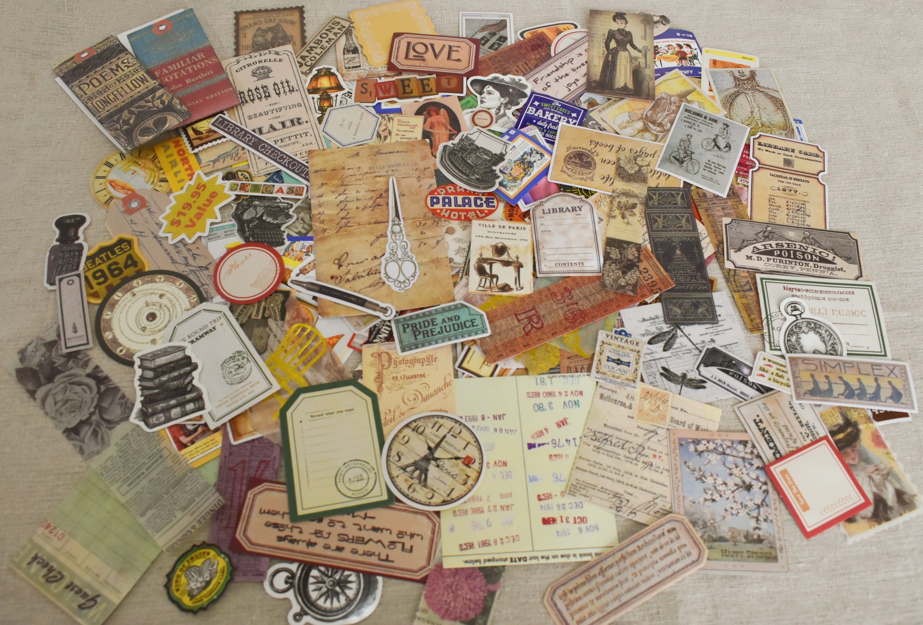 Variety of Retro Junk Journal Sticker Grab Bag, Ephemera Sticker Pack ...