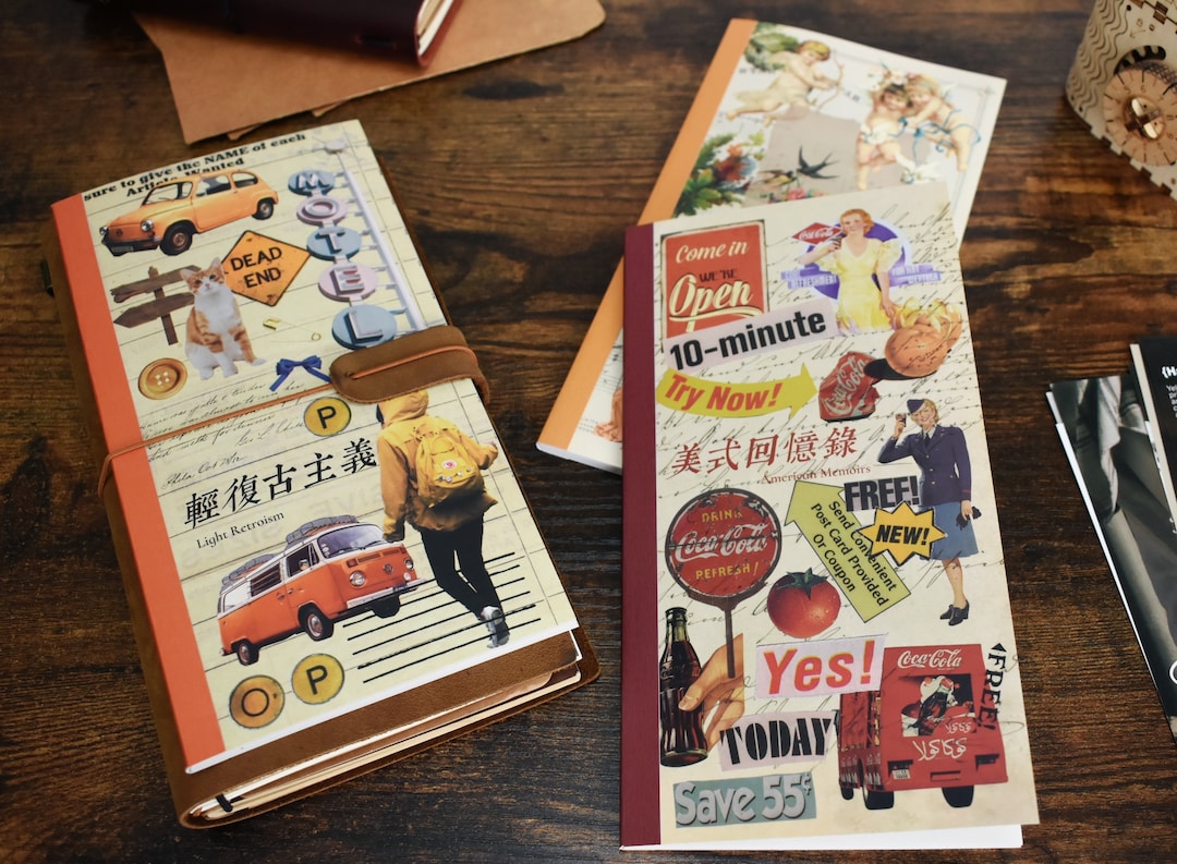 TN Size 20 Sheets Retro Sticker Booklet, Washi Sticker Book, Collage ...
