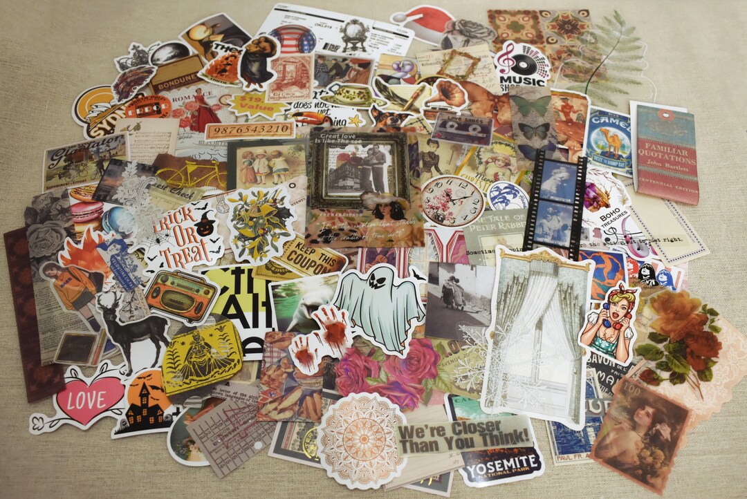 Variety of Retro Junk Journal Sticker Grab Bag, Ephemera Sticker Pack ...