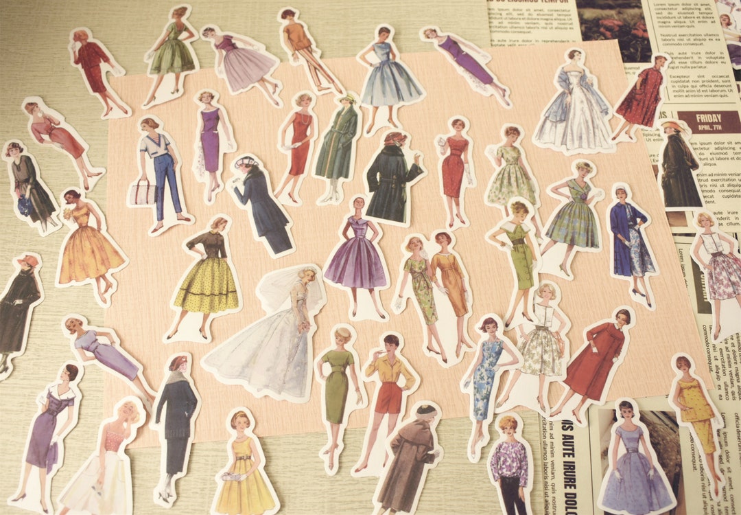 Vintage Fashion Show Stickers Pack, Girl Lady Fashion, 1950’s Fashion ...