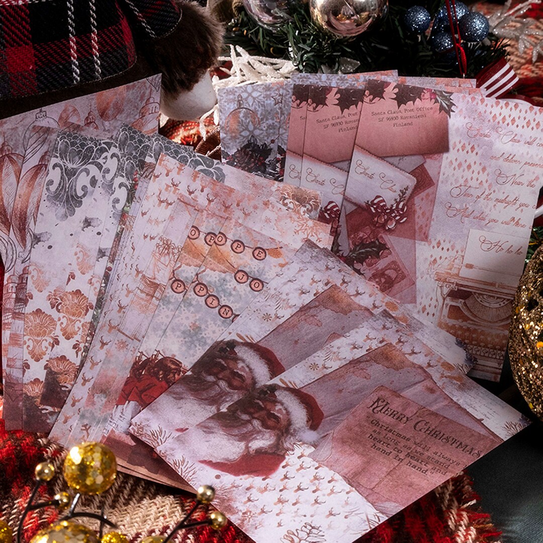 60 Sheets Christmas Paper Set, Xmas Scrapbook Craft Pack, Vintage ...