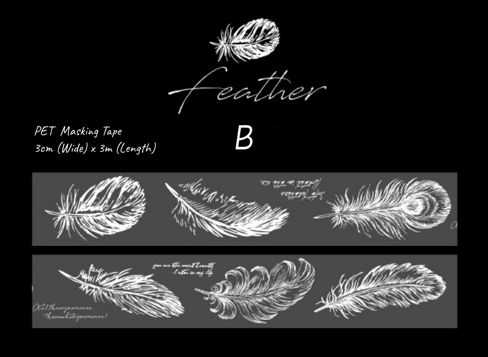 White Ink Butterfly, Hibiscus, Feather, Plantain PET Masking Tape for ...