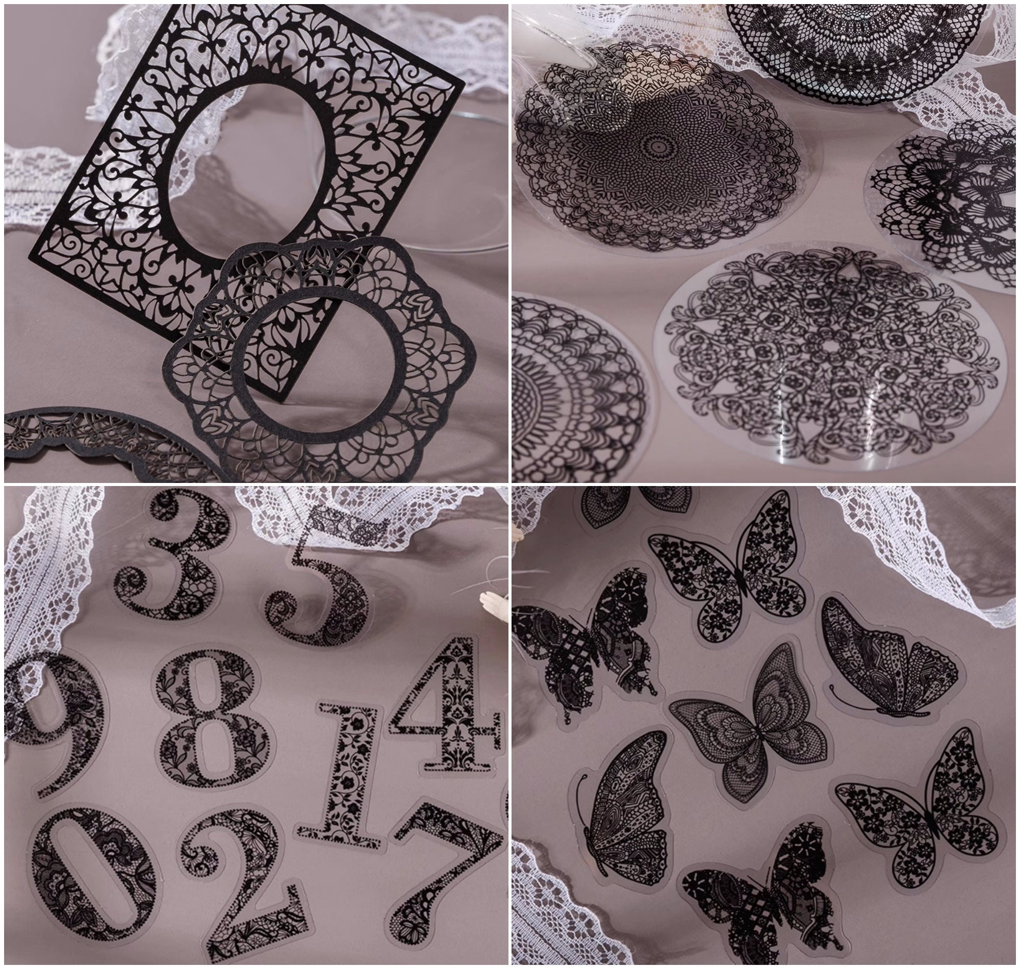 100 Pieces Black and White Lace Theme Scrapbooking Pack, Junk Journal ...