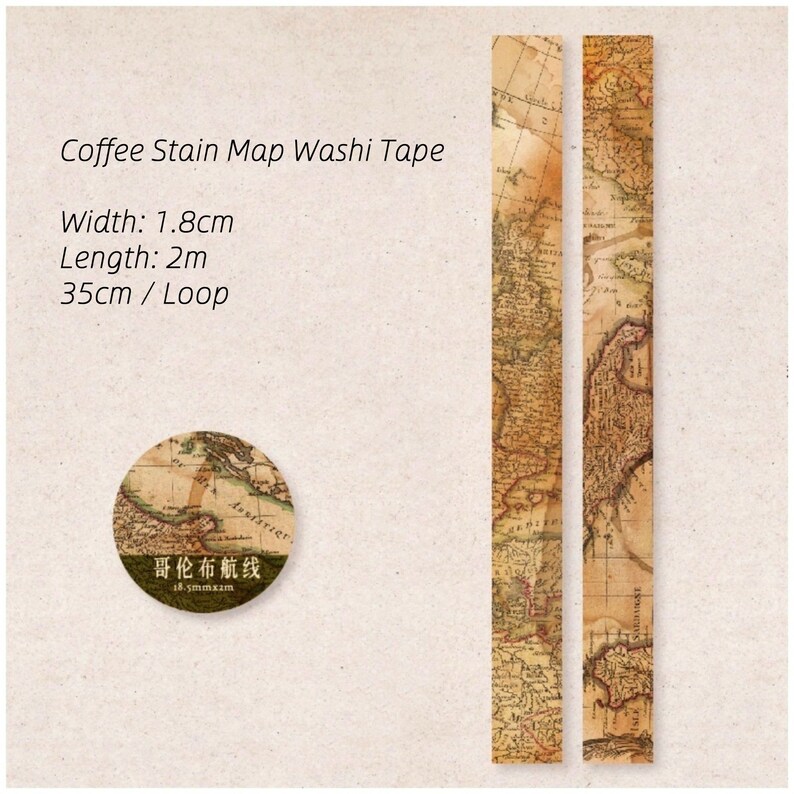 Coffee-stained Effect Retro Map Washi Tape, Vintage Inspired Washi Tape ...