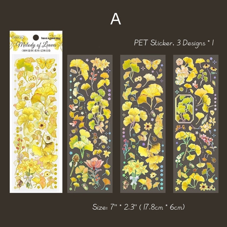 Leaf Gold Foil PET Strips Sticker Sheets Set, Leaf Stickers, Shining ...