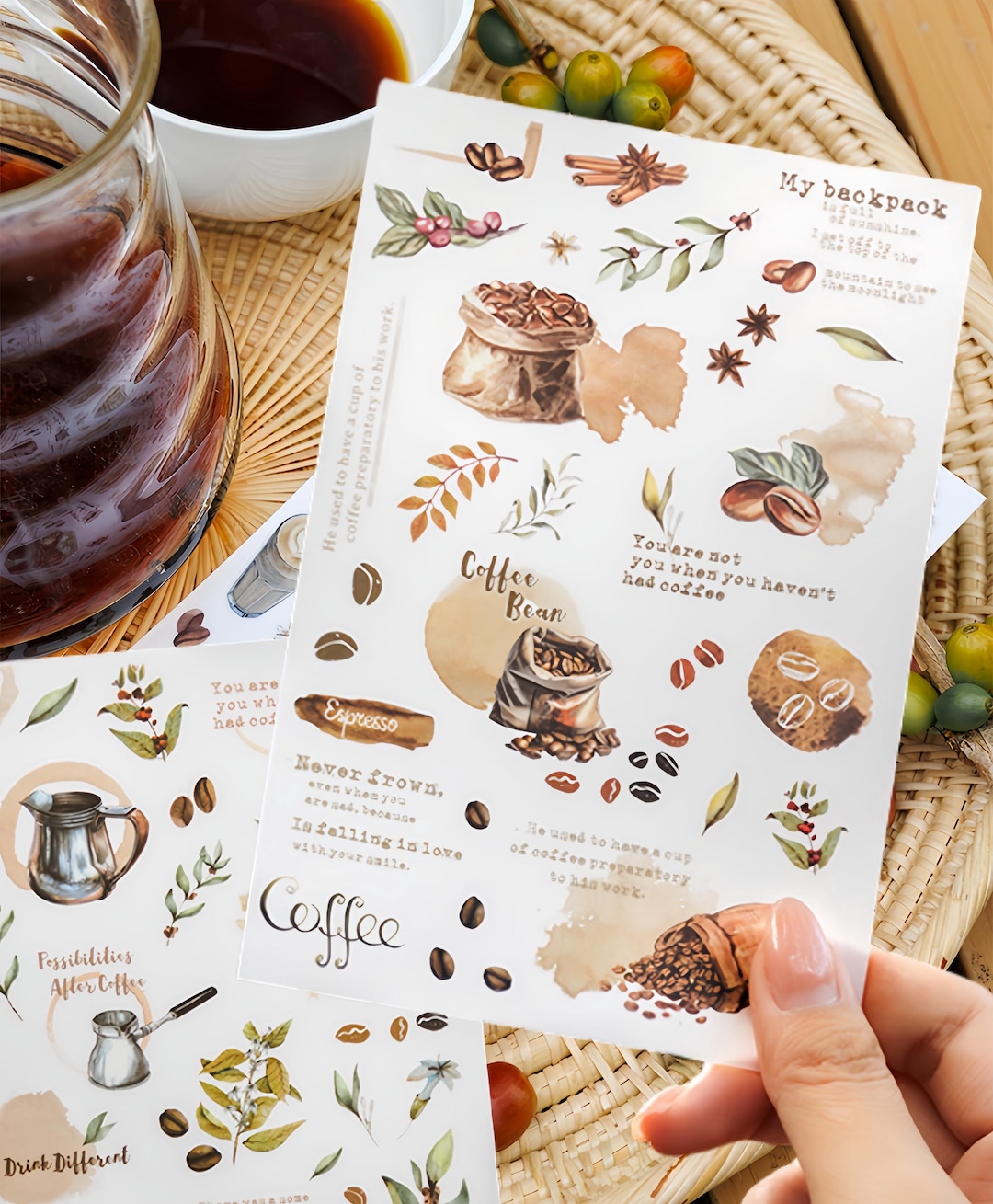 Coffee-themed Rub-on Transfer Stickers, Coffee Stain Stickers ...