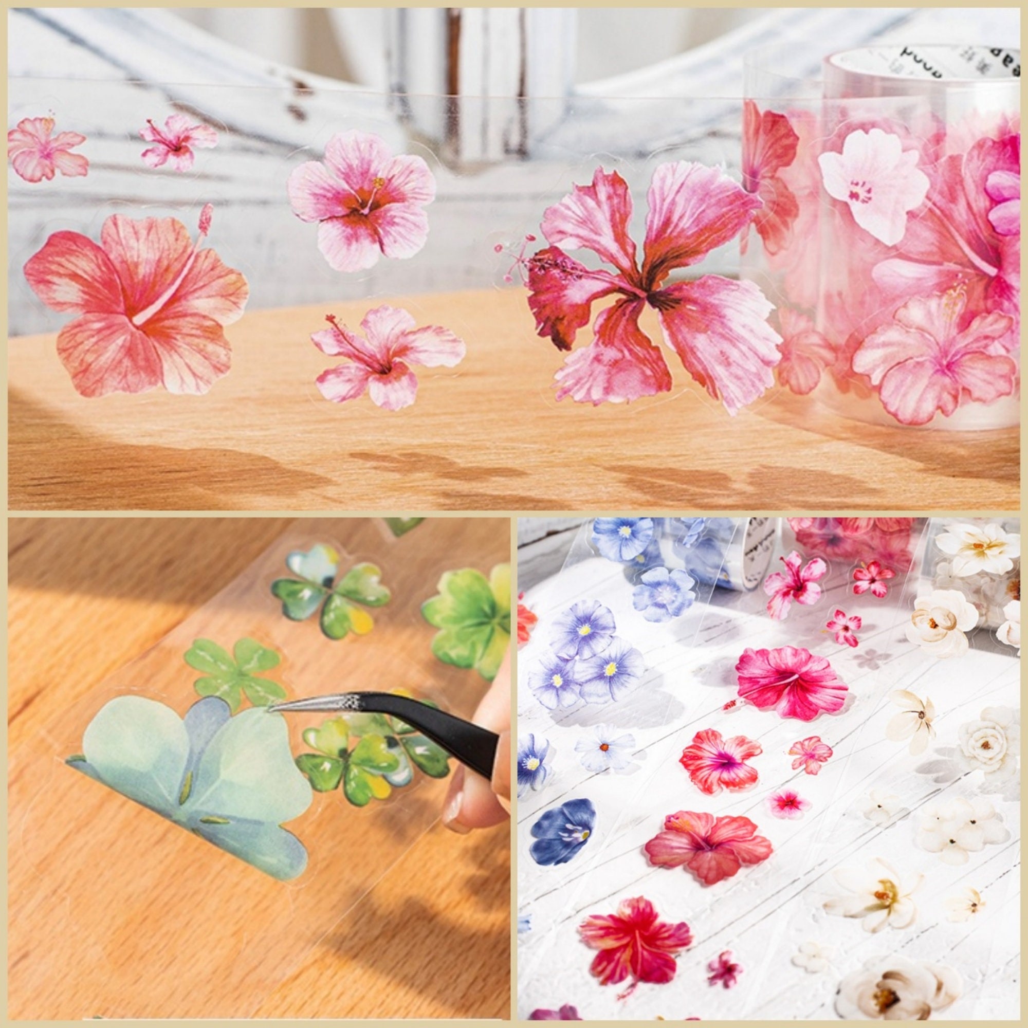 Die-cut DIY Flower Collage Decorative Tape, Multi-color Daisy Hibiscus ...