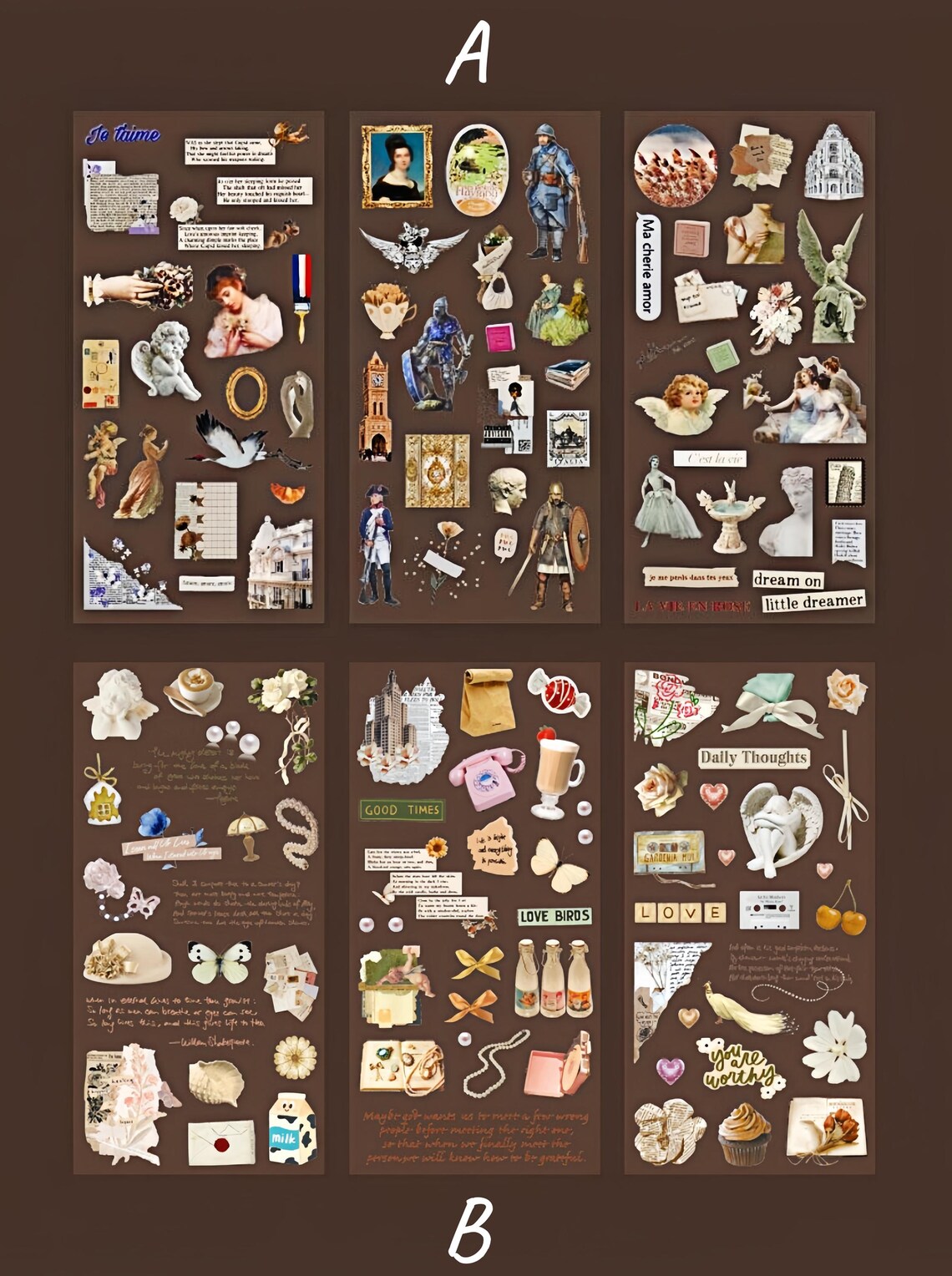 3 Sheets Waterproof Retro Style Stickers, Die-cut Stickers, Romantic ...