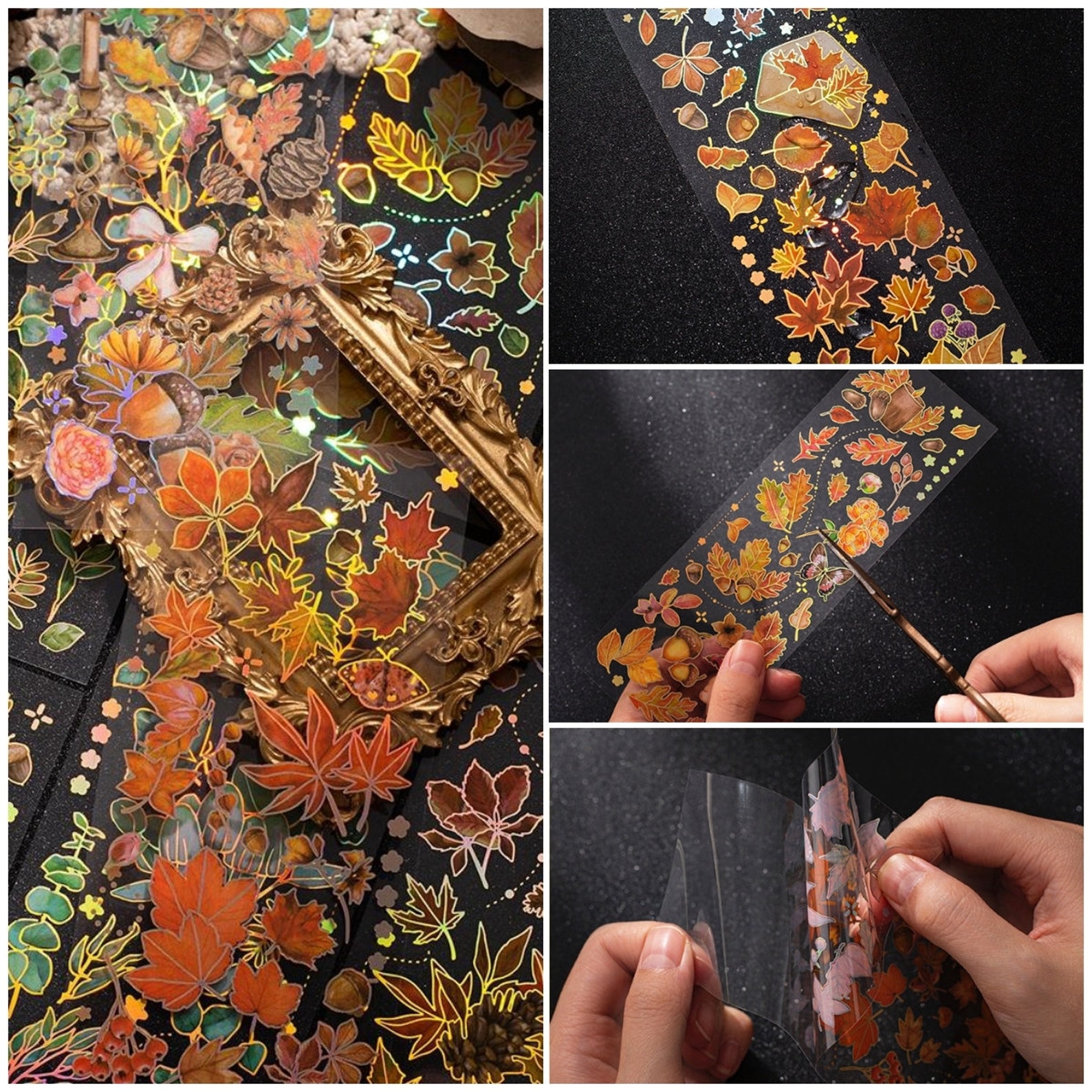 Leaf Gold Foil PET Strips Sticker Sheets Set, Leaf Stickers, Shining ...