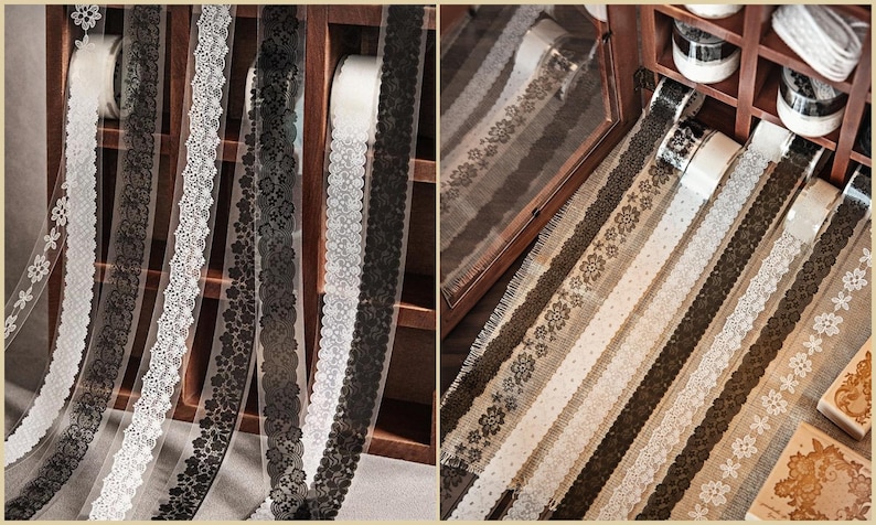 2 Rolls PET Lace Tape, Black Lace and White Lace Set, Waterproof Tape ...