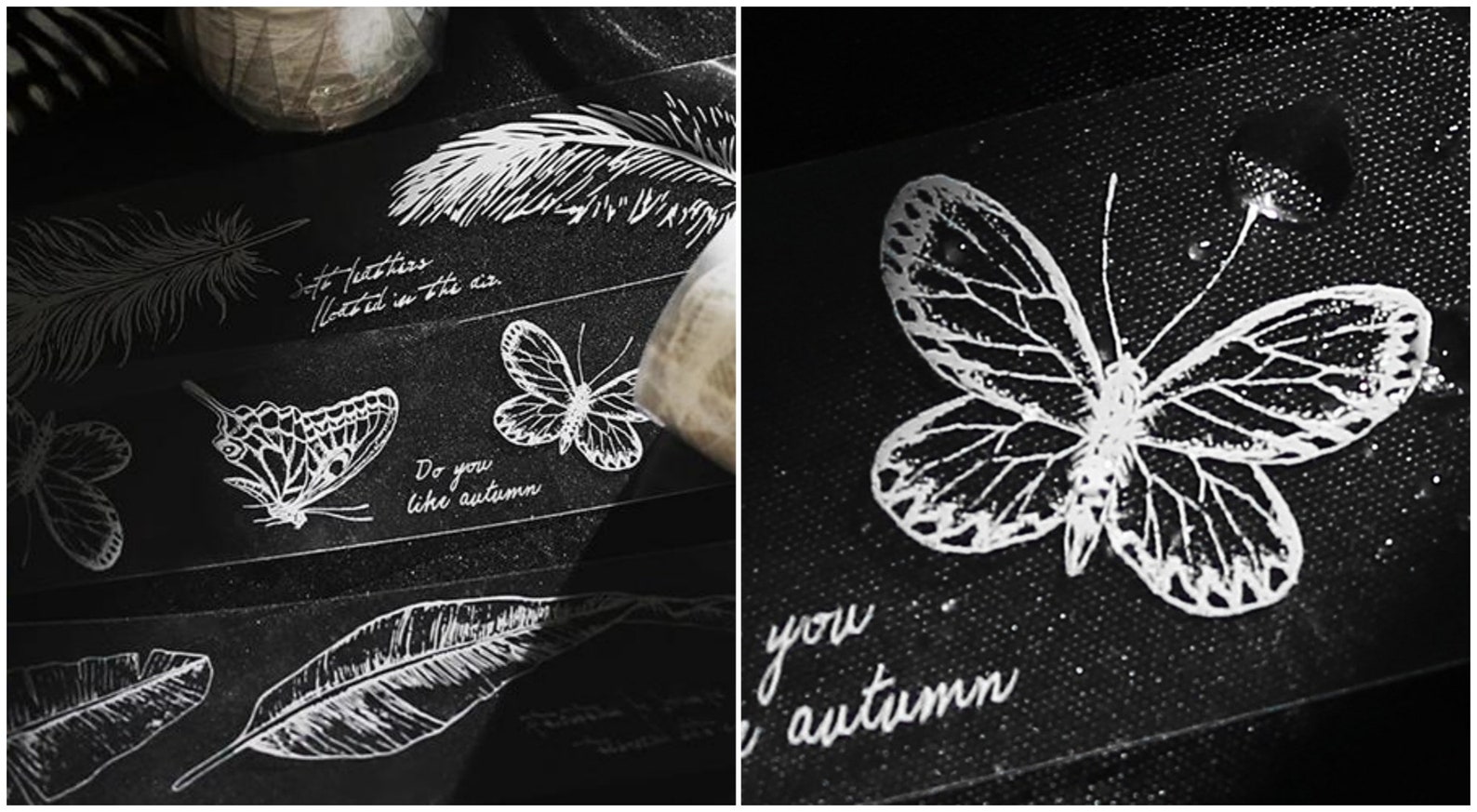 White Ink Butterfly, Hibiscus, Feather, Plantain PET Masking Tape for ...