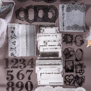 100 Pieces Black and White Lace Theme Scrapbooking Pack, Junk Journal ...