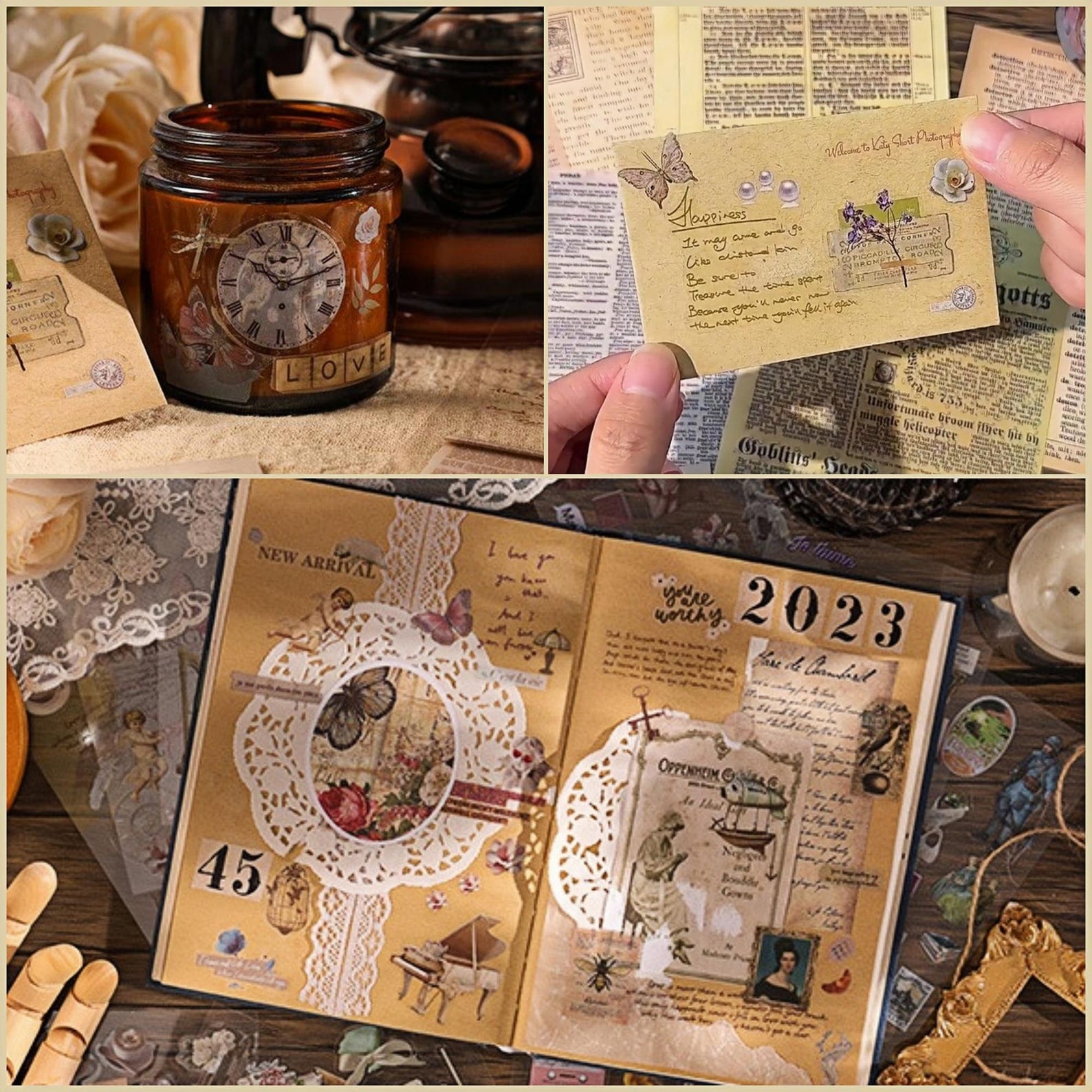 3 Sheets Waterproof Retro Style Stickers, Die-cut Stickers, Romantic ...